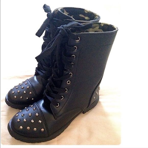 Shoes | New Blackstudded Combat Boits With Camo Cottagecore | Poshmark